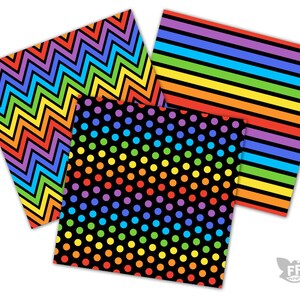 Black Rainbow Digital Paper, Bright Bold Color Papers, Seamless Pattern ...