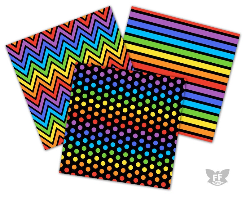 Black Rainbow Digital Paper Bright Bold Color Papers - Etsy