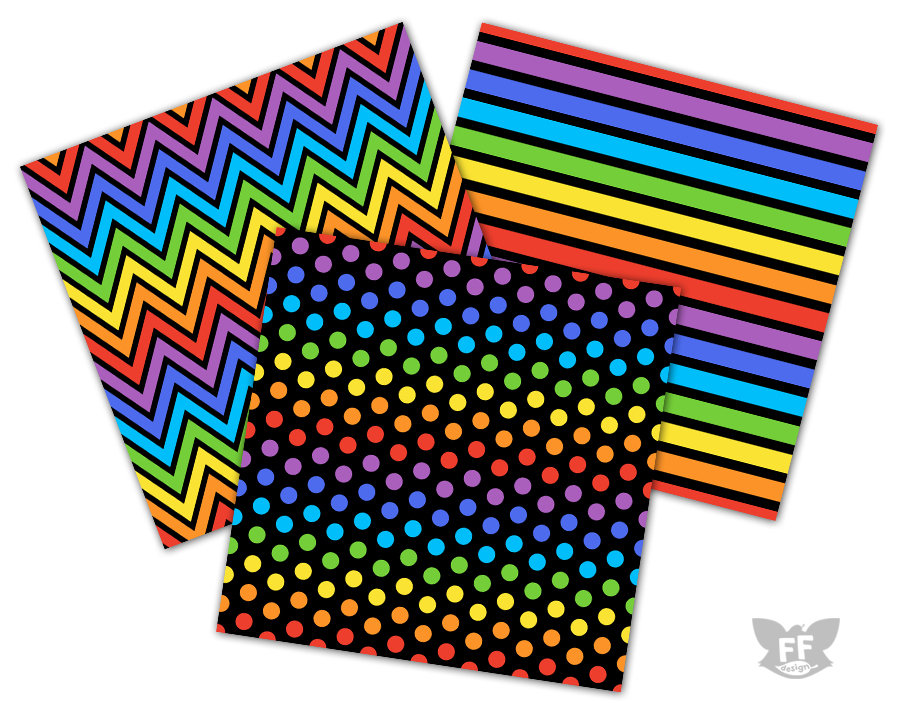 Black Rainbow Digital Paper Bright Bold Color Papers | Etsy