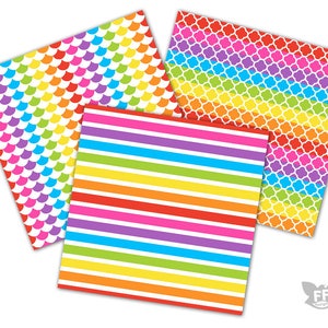 Rainbow Digital Paper, Bright Bold Color Papers, Seamless Pattern ...