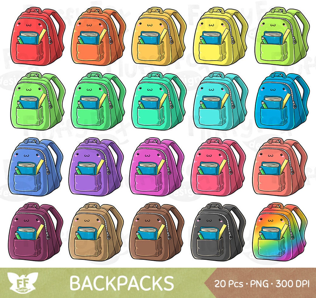 Kawaii Backpack Clipart, Cute Bag Clip Art, Education Back to School ...