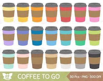 Coffee to Go Clipart, Coffees Paper Cups Clip Art, Rainbow Morning Hot ...