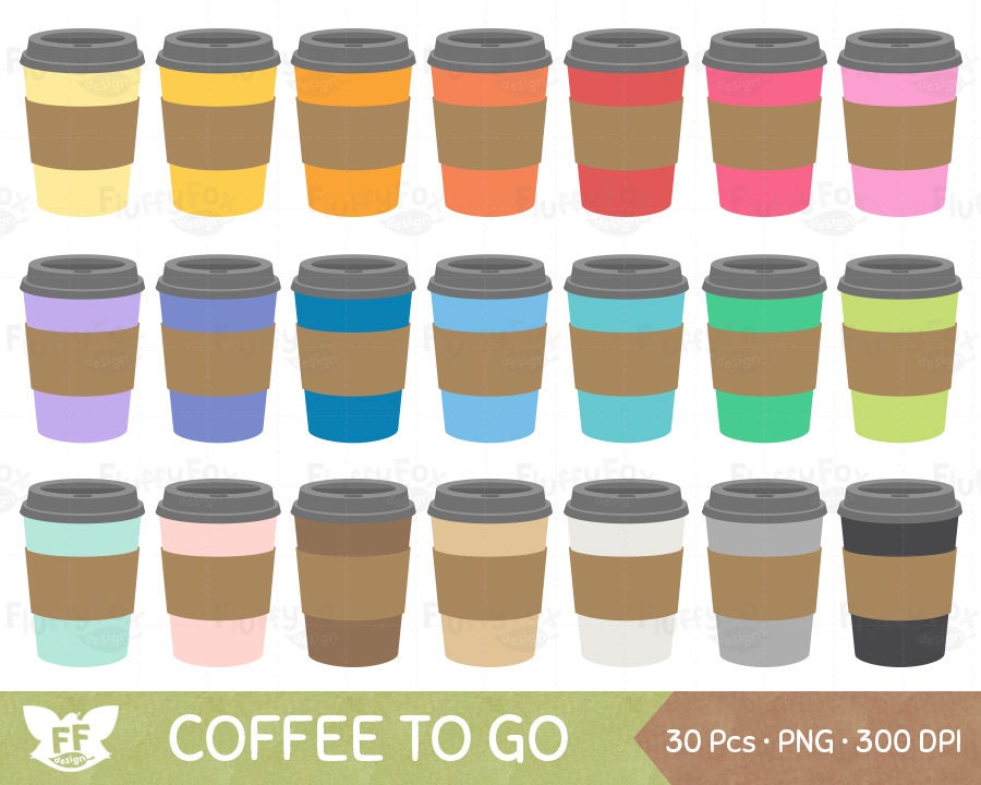 Coffee to Go Clipart Coffees Paper Cups Clip Art Rainbow Hot | Etsy