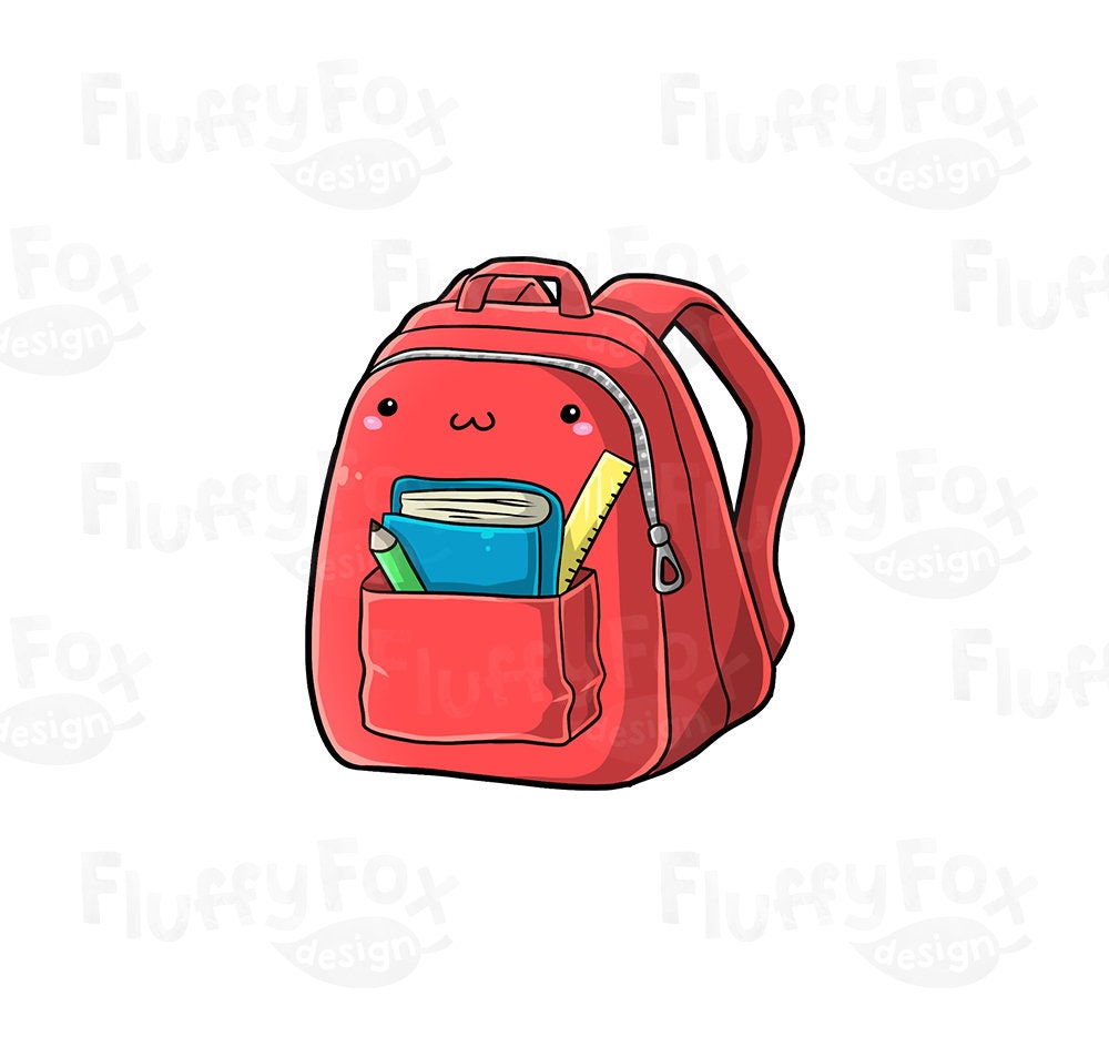 Kawaii Backpack Clipart Cute Bag Clip Art Education Back to | Etsy