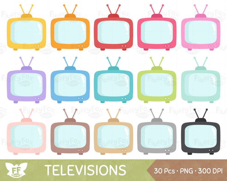 Television Clipart TV Clip Art Cute Retro Electronic Rainbow | Etsy