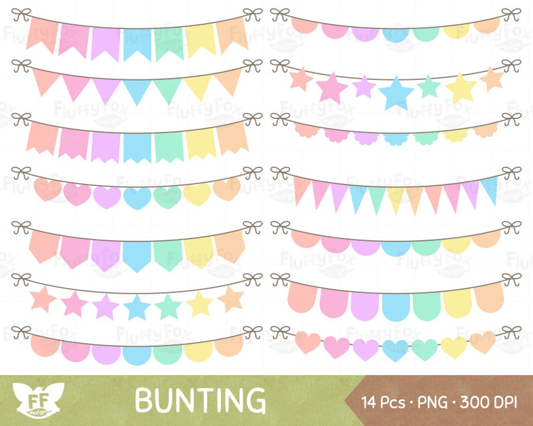 Pastel Rainbow Bunting Flag Clipart, Party Banner Clip Art, Pennant ...