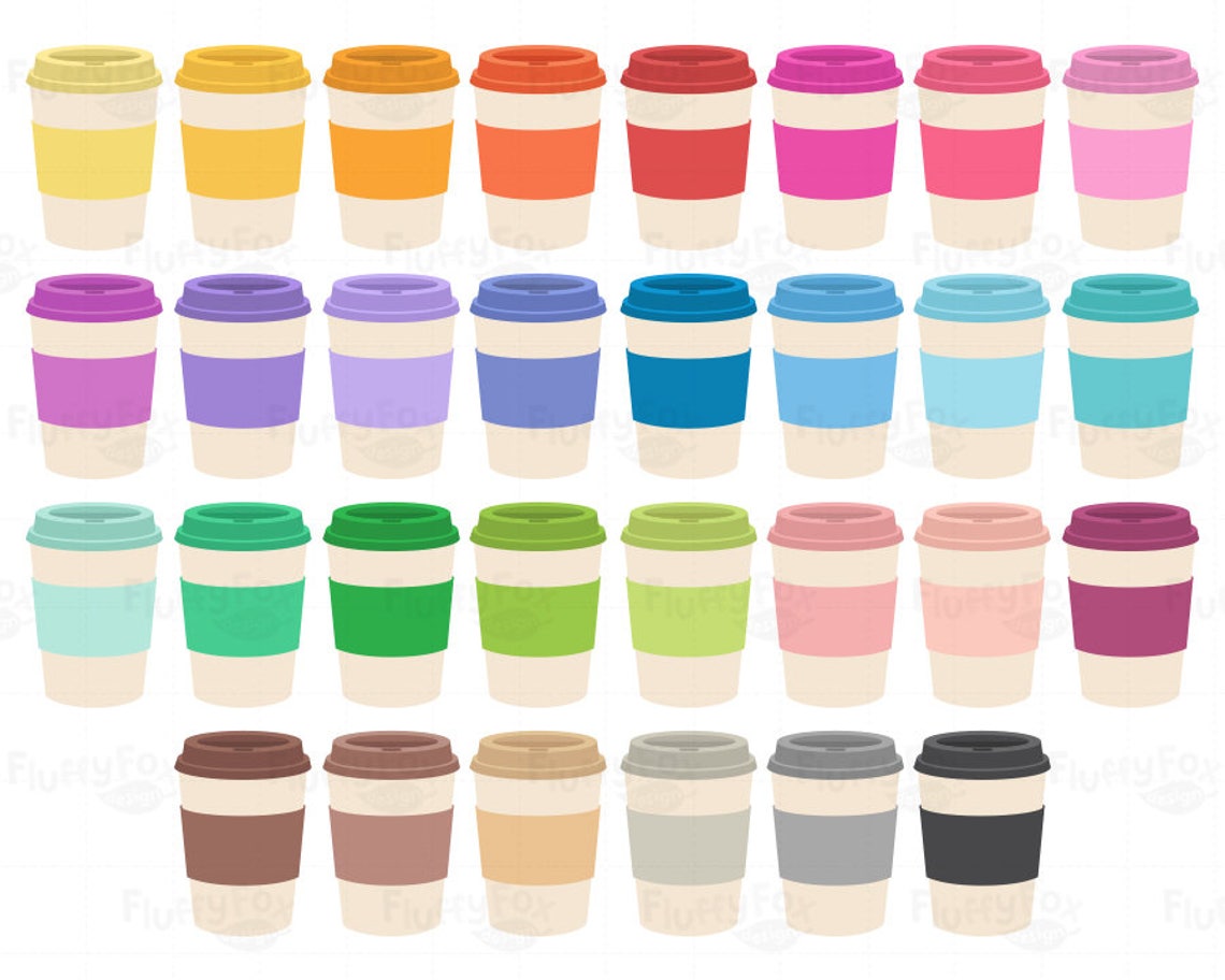 Coffee to Go Clipart Coffees Paper Cups Clip Art Rainbow | Etsy