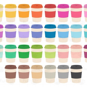 Coffee to Go Clipart, Coffees Paper Cups Clip Art, Rainbow Morning Hot ...