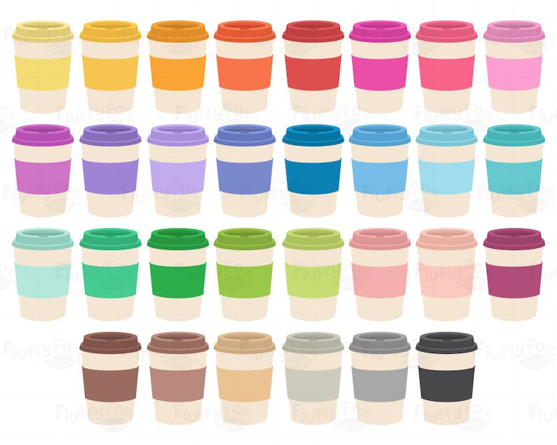 Coffee to Go Clipart Coffees Paper Cups Clip Art Rainbow - Etsy