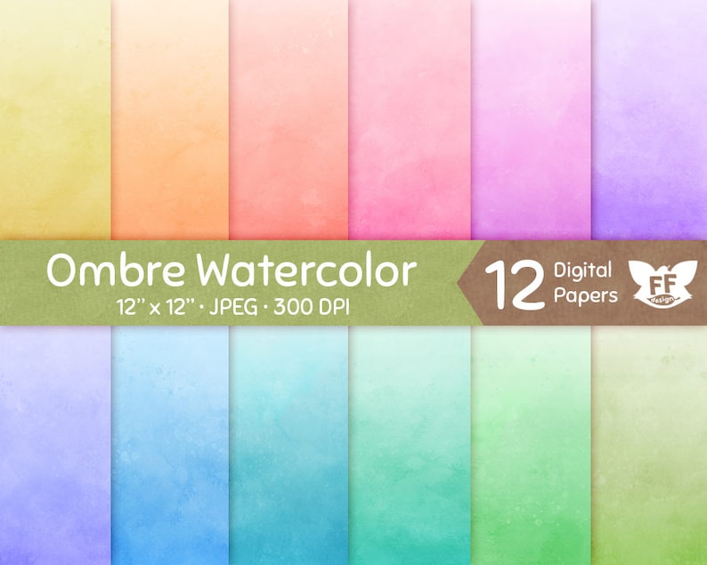 Ombre Watercolor Digital Paper, Soft Color Pastel Calm Painted Texture ...