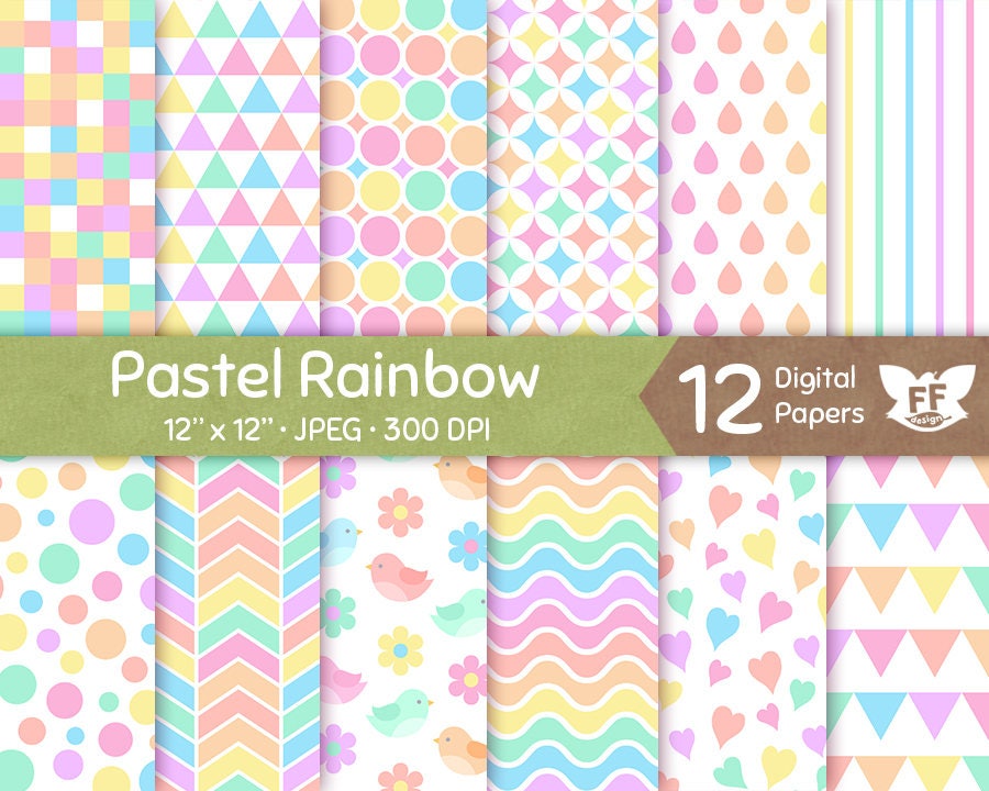 Pastel Rainbow Digital Paper, Soft Color Seamless Pattern, Colorful ...