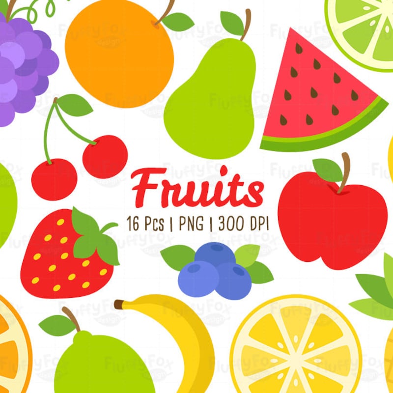 Vibrant Fruit Clip Art - Etsy UK