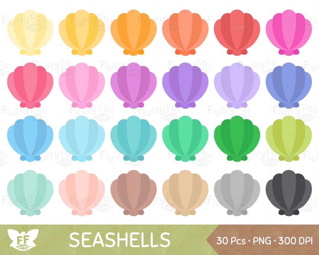 Seashell Clipart, Nautical Clip Art, Marine Sea Shell Scallop Seashells ...