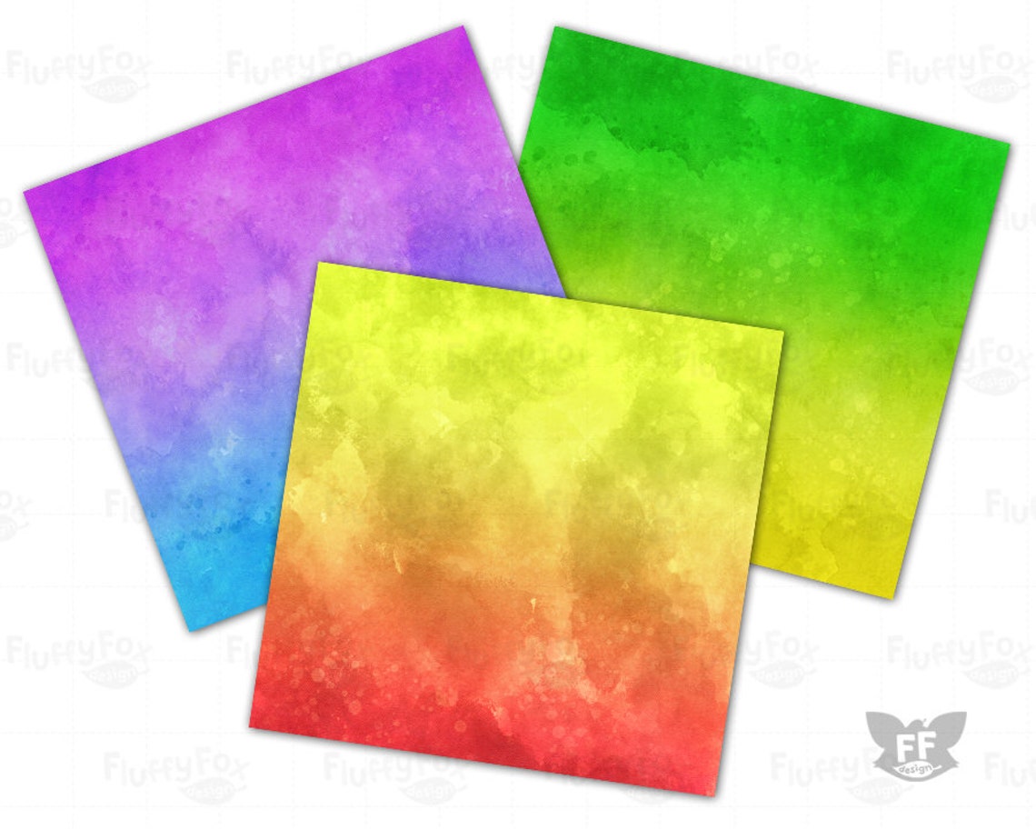 Vivid Ombre Watercolor Digital Paper Bright Color Rainbow | Etsy