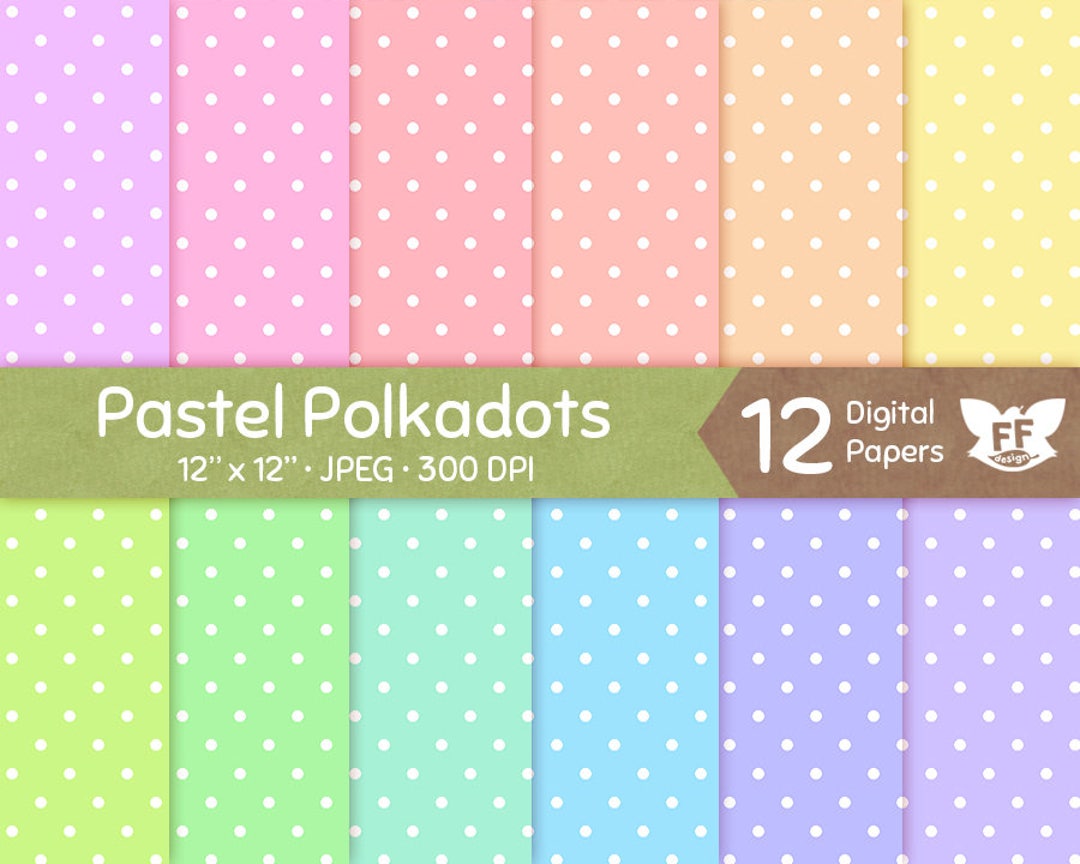 Pastel Rainbow Polkadot Digital Paper, Soft Light Multicolor Dots ...