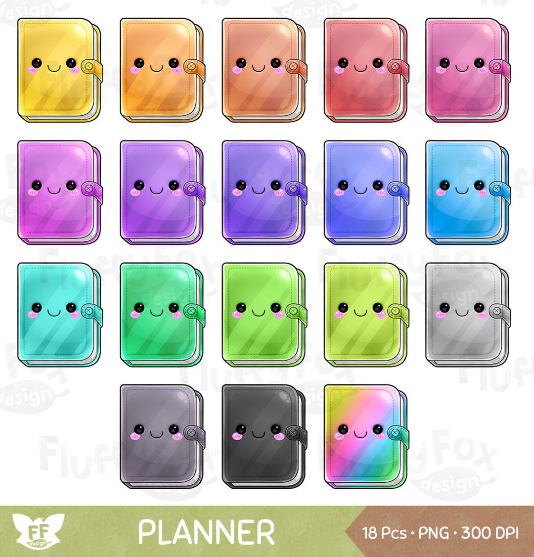 Kawaii Planner Clipart, Cute Diary Clip Art, Daily Journal Writing ...