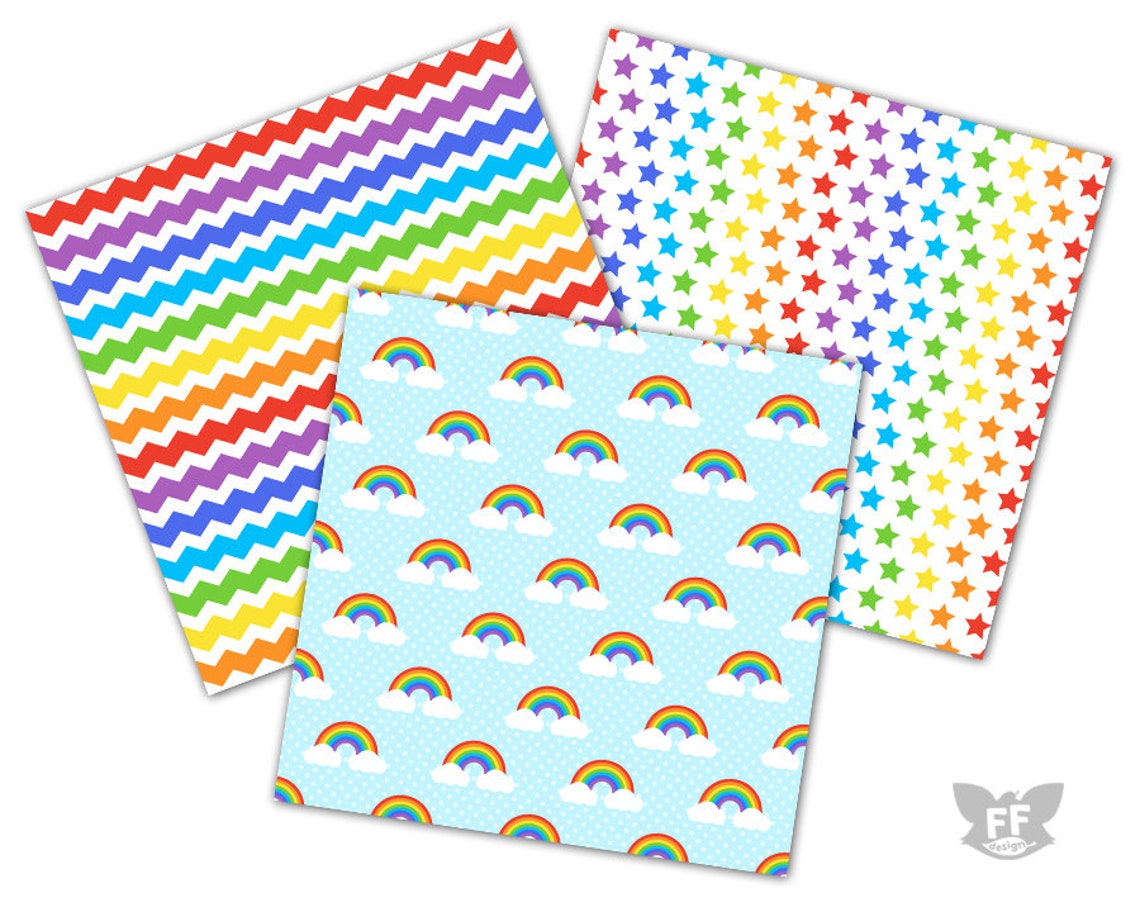 Rainbow Digital Paper, Bright Bold Color Papers, Seamless Pattern ...