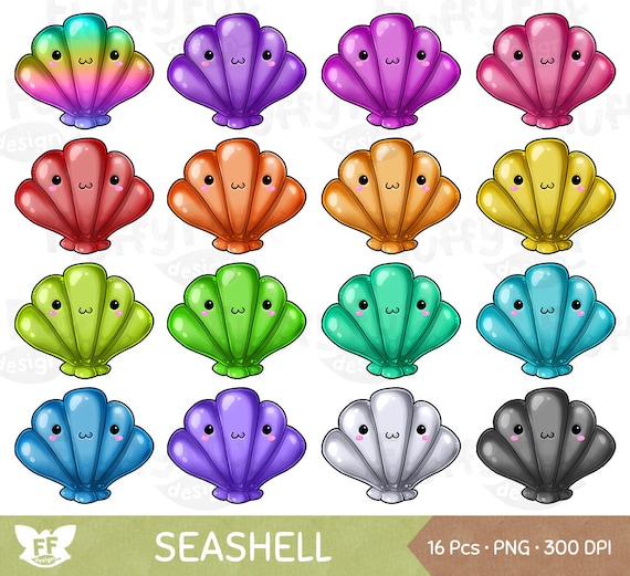 Kawaii Seashells Clipart Cute Nautical Marine Sea Shells | Etsy