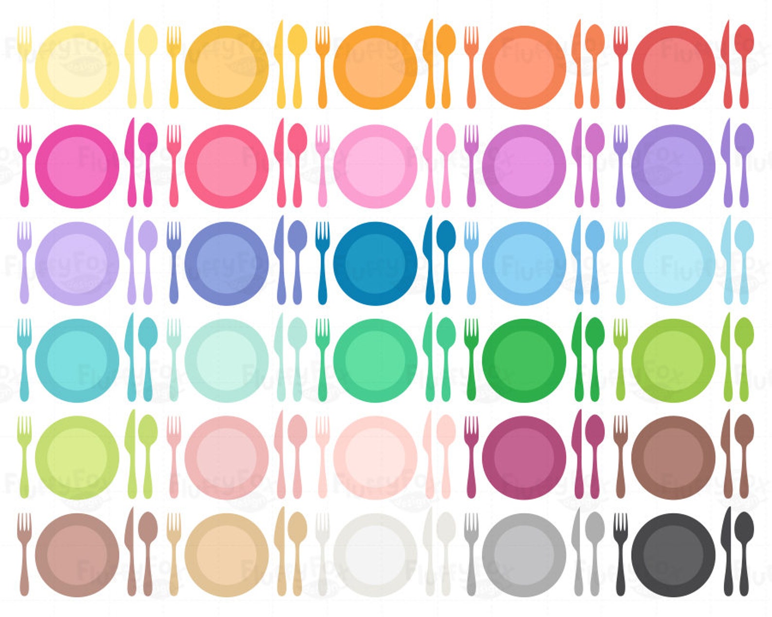 Plate Setting Clipart, Meal Settings Clip Art, Plates Utensils Cutlery ...