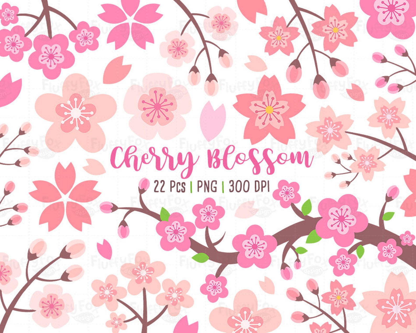 Cherry Blossom Clipart Sakura Flower Clip Art Floral Plants - Etsy
