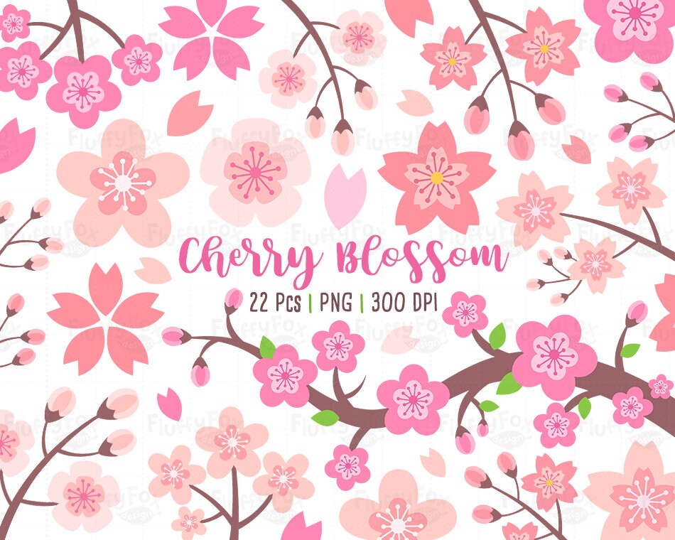Cherry Blossom Clipart Sakura Flower Clip Art Floral Plants | Etsy