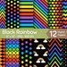 Black Rainbow Digital Paper, Bright Bold Color Papers, Seamless Pattern ...