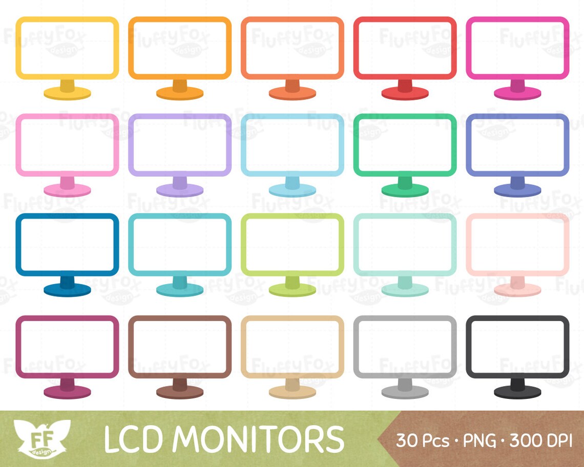 Computer Monitor Clipart Lcd Screen Clip Art PC Gaming TV - Etsy