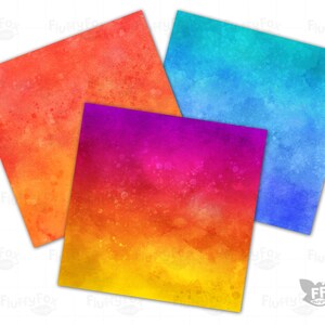 Vivid Ombre Watercolor Digital Paper, Bright Color Rainbow Painted ...