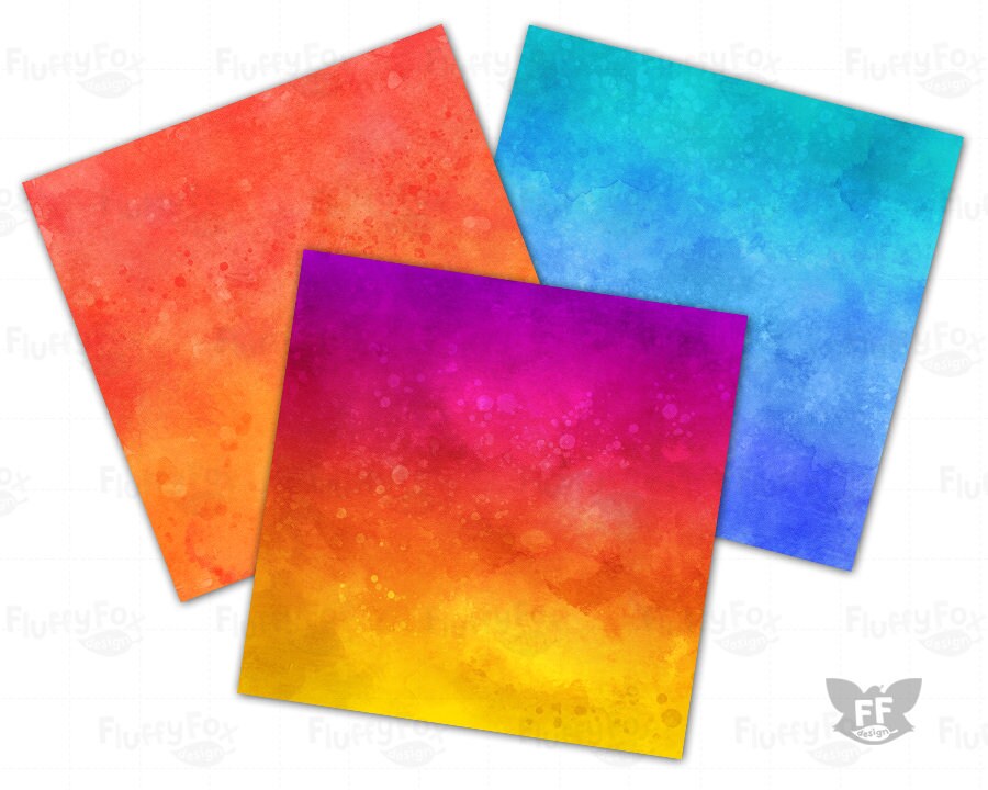 Vivid Watercolor Ombre Digital Paper, Bright Rainbow Texture, Texture ...