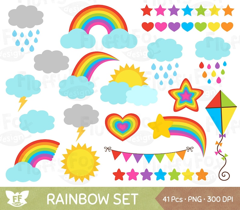 Rainbow Set Clipart, Weather Clip Art, Comet Cloud Lightning Thunder ...