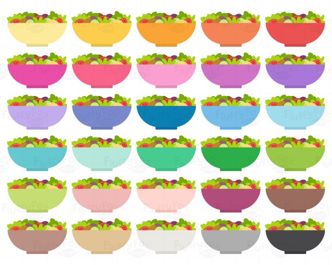 Salad Bowl Clipart Salads Clip Art Food Meal Diet Bowls - Etsy