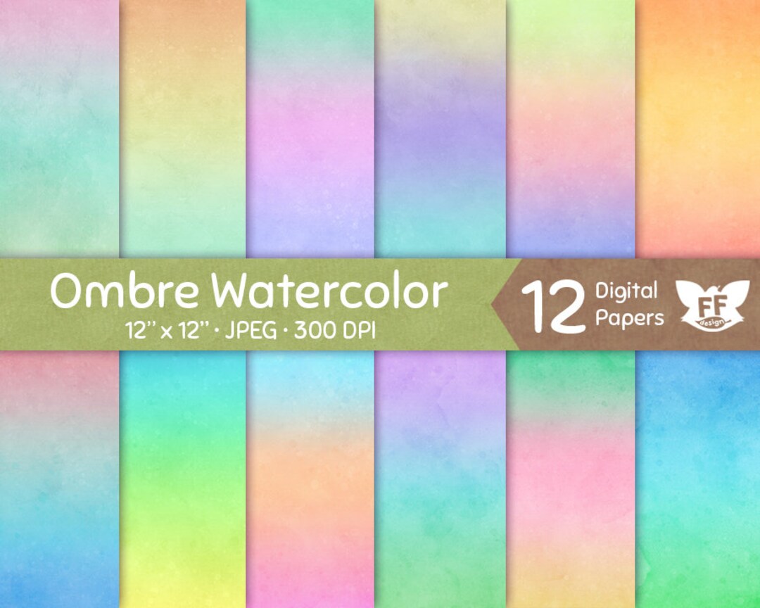 Ombre Watercolor Digital Paper, Soft Three-color Mixed Pastel Calm ...