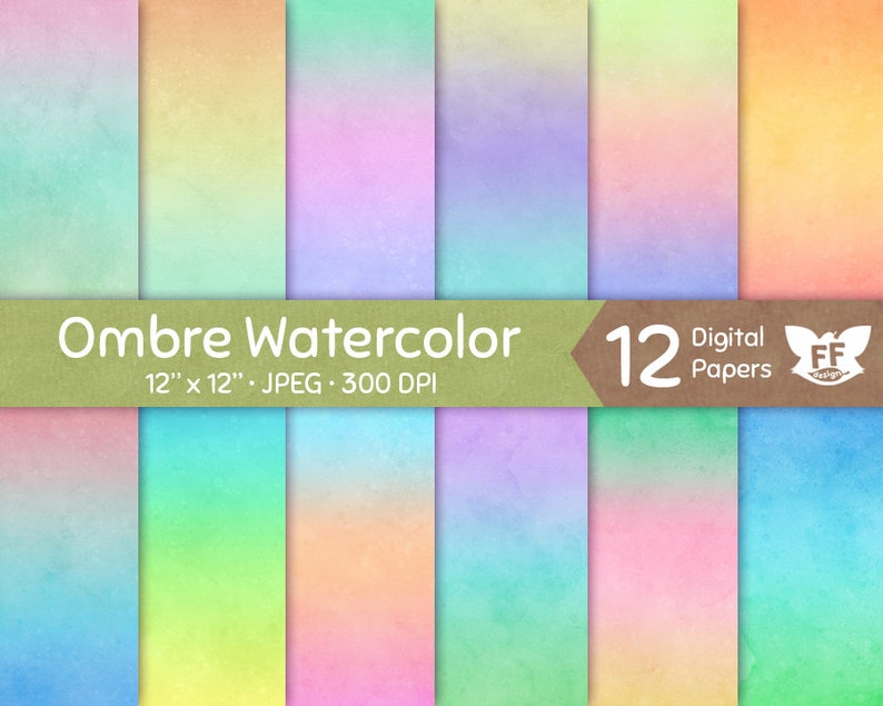 Ombre Watercolor Digital Paper, Soft Three-color Mixed Pastel Calm ...