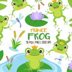 Prince Frog Clipart, Pond Animals Clip Art, King Water Lily Pads ...