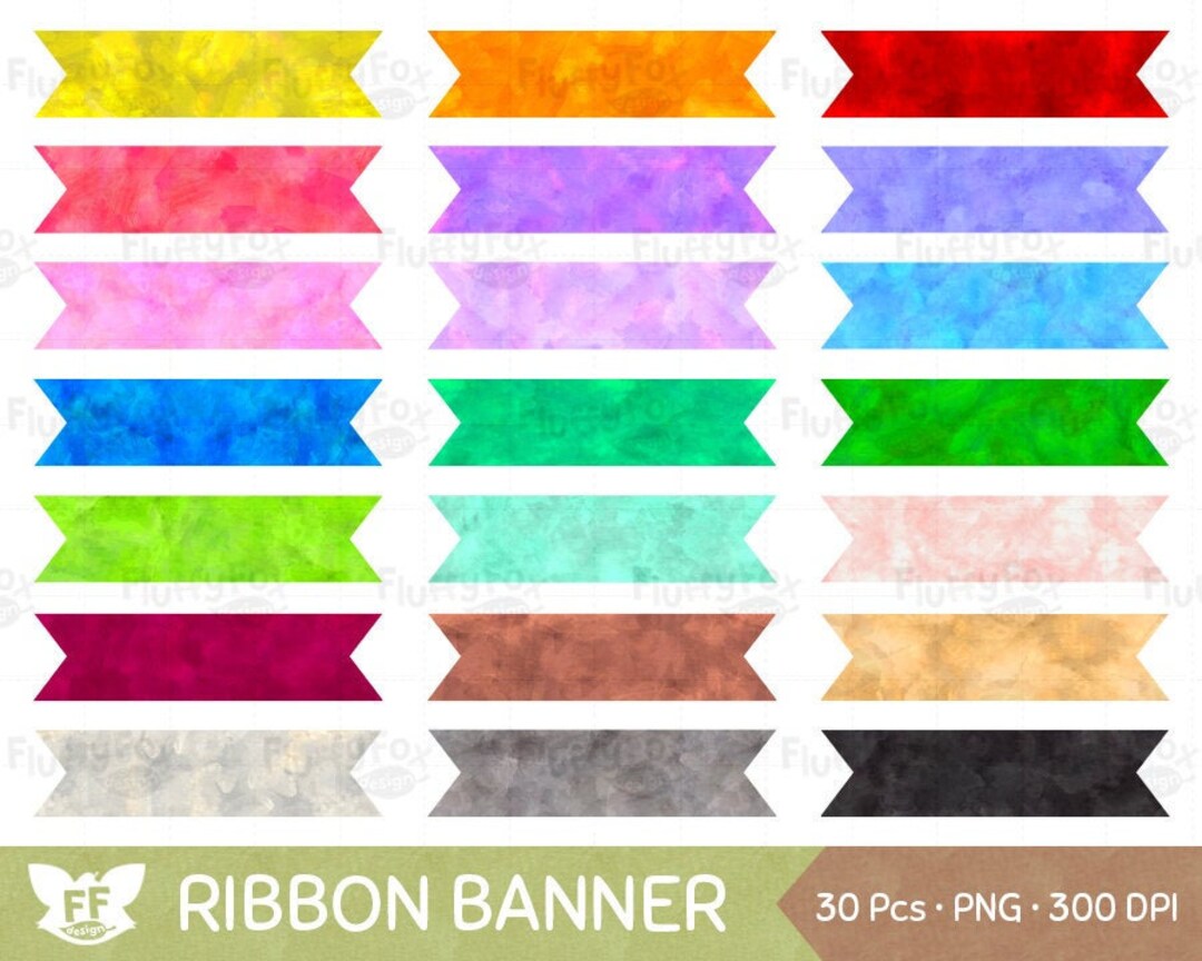 Watercolor Ribbon Banner Clipart, Painted Label Clip Art, Rainbow ...