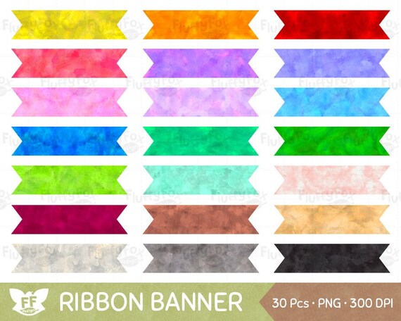 Watercolor Ribbon Banner Clipart Painted Label Clip Art | Etsy