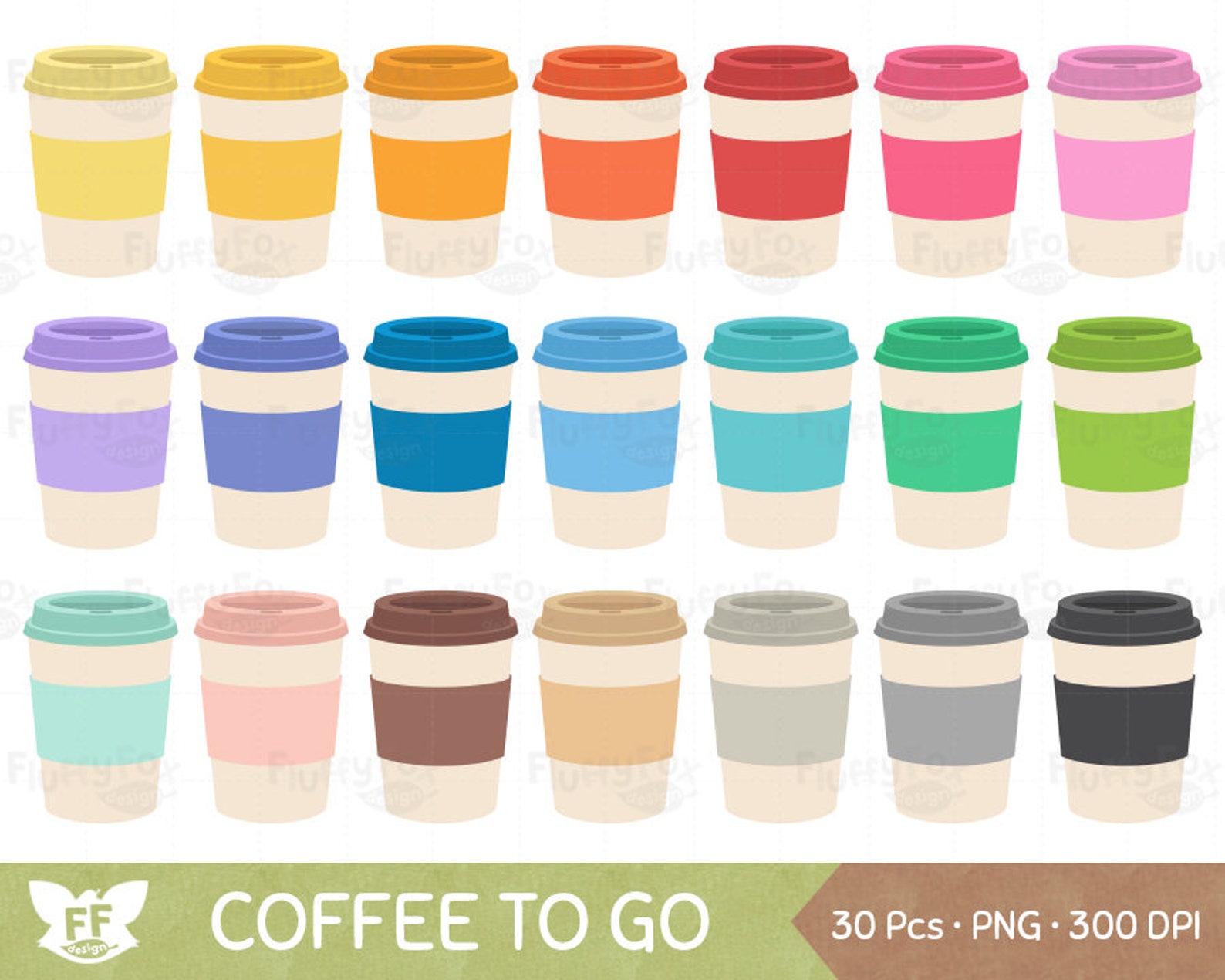 Coffee to Go Clipart Coffees Paper Cups Clip Art Rainbow | Etsy