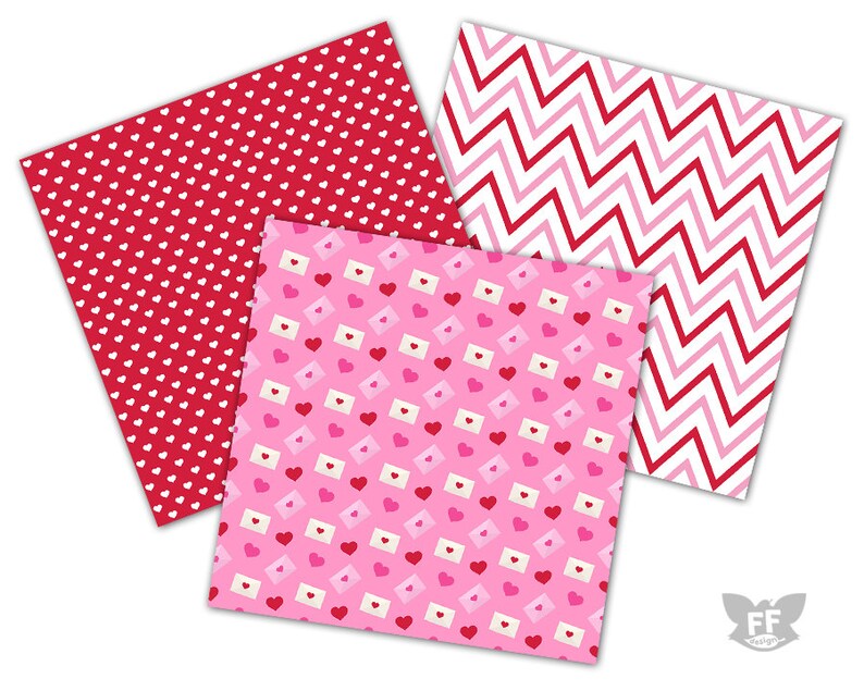 Valentine's Day Digital Paper, Valentine Papers Love Letter Heart Red ...