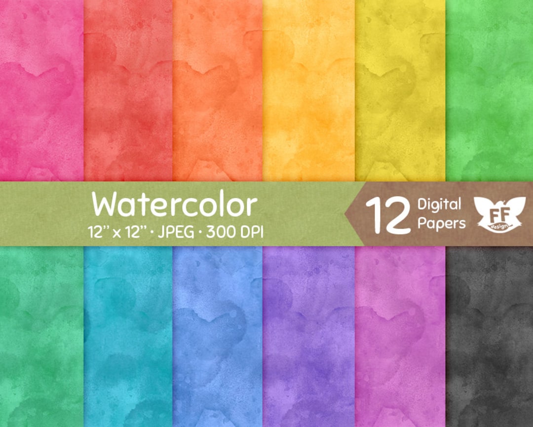 Watercolor Digital Paper, Bright Color Vivid Painted Scrapbook ...