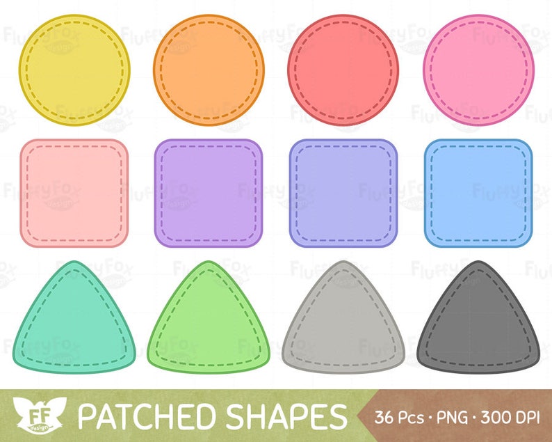 Patched Shapes Clipart Patches Shape Clip Art Patch Circle | Etsy