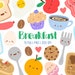 Kawaii Breakfast Clipart, Cute Food Drink, Cartoon Meal Cutlery Morning ...