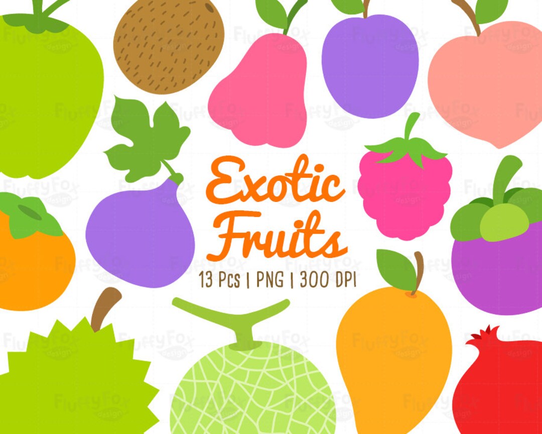 Exotic Fruit Clipart, Tropical Fruits Clip Art, Melon Raspberry Peach ...