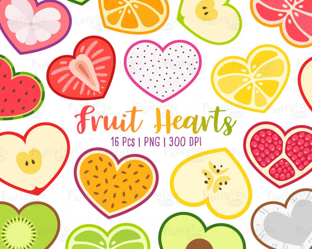 Fruit Hearts Clipart, Heart Fruits Clip Art, Kiwi Banana Strawberry ...