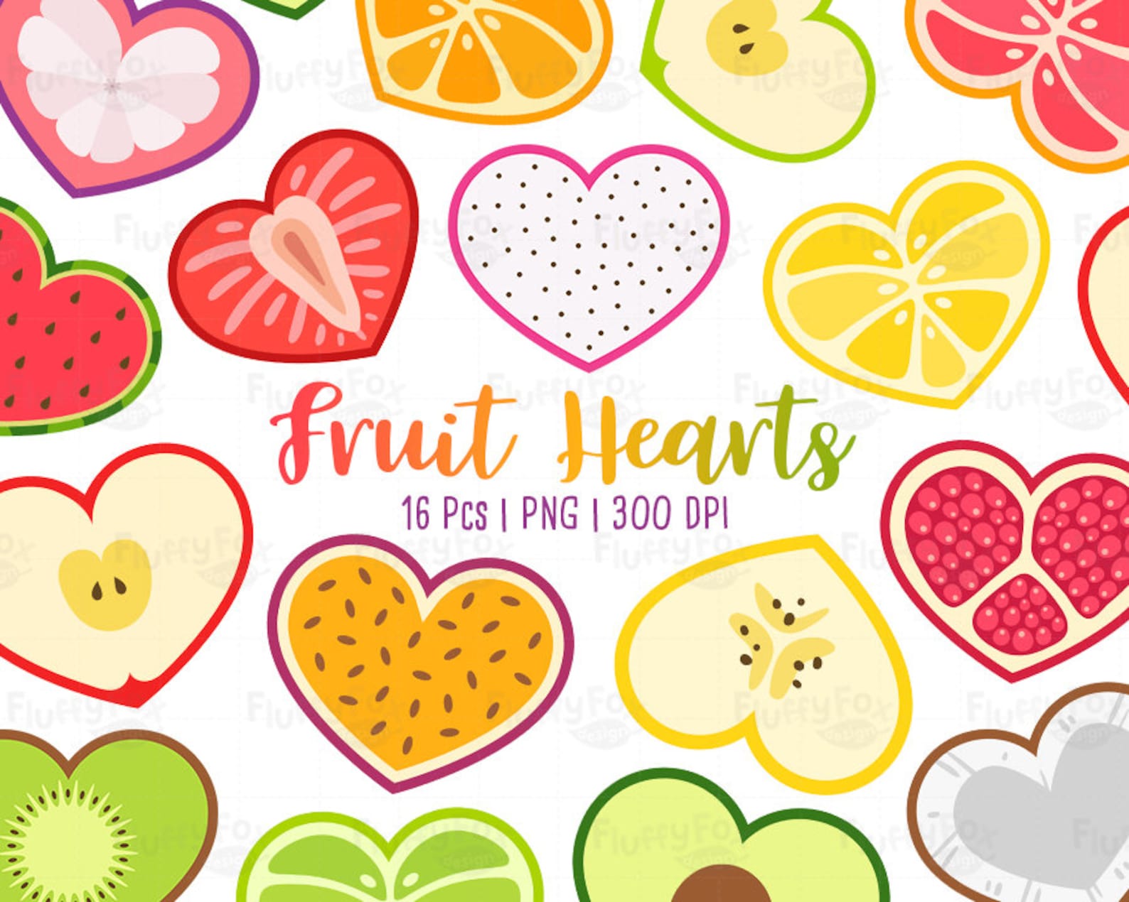 Fruit Hearts Clipart, Heart Fruits Clip Art, Kiwi Banana Strawberry ...