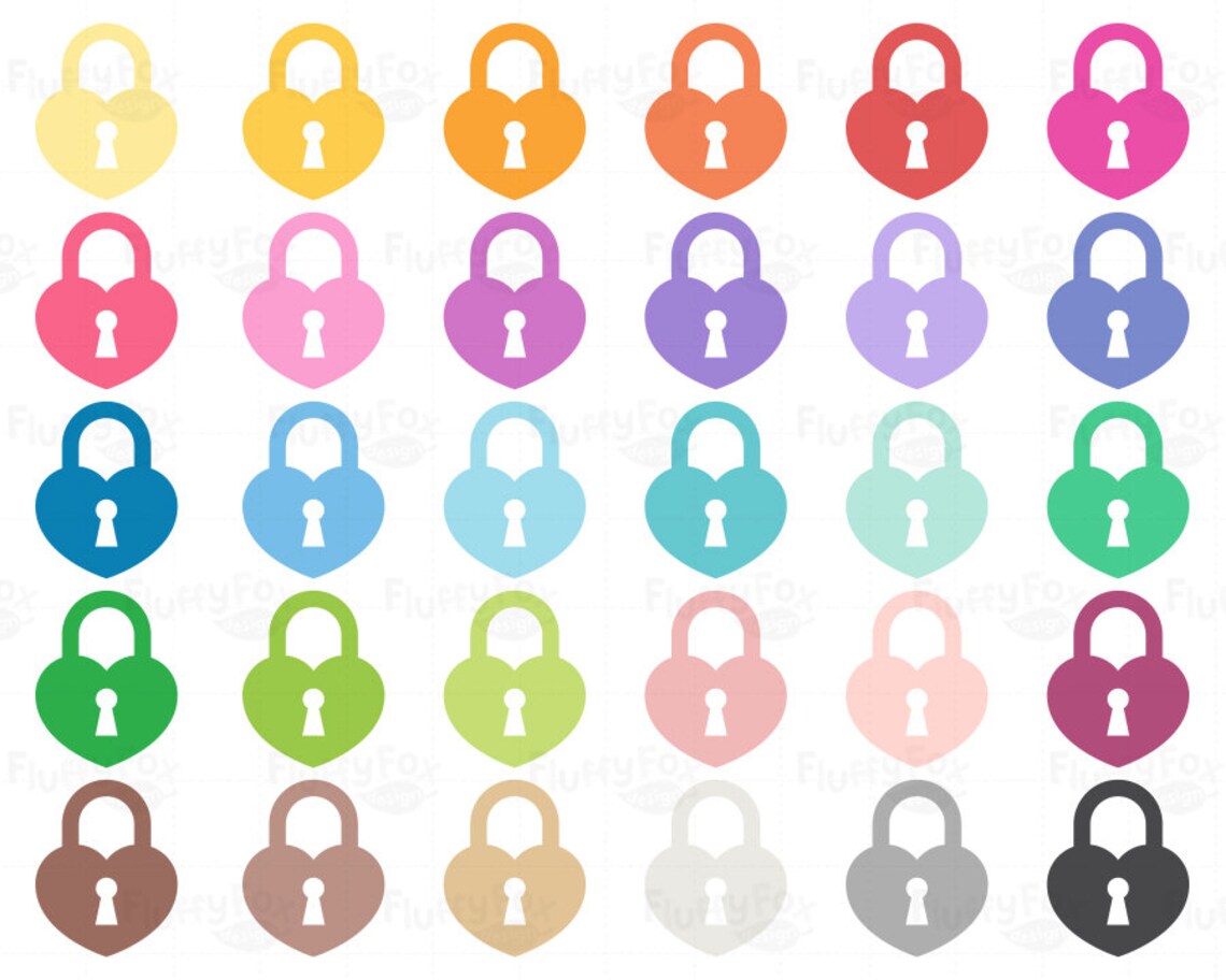 Heart Padlock Clipart Padlocks Clip Art Love Cute Colorful | Etsy