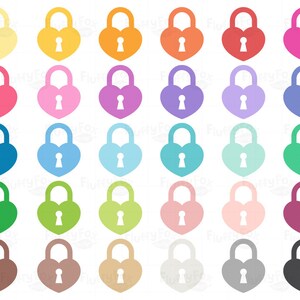 Heart Padlock Clipart, Padlocks Clip Art, Love Cute Colorful Key Lock ...