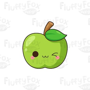 Kawaii Green Apple Clipart, Cute Apples Faces Clip Art, Fruit Cartoon ...