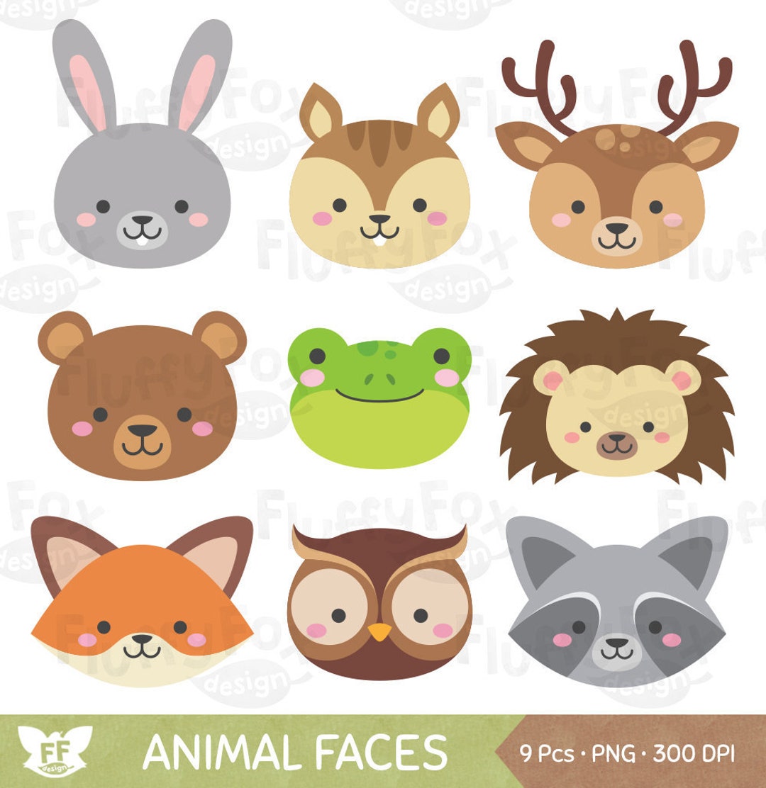 Woodland Animal Faces Clipart, Forest Animals Heads Clip Art, Wild Cute ...