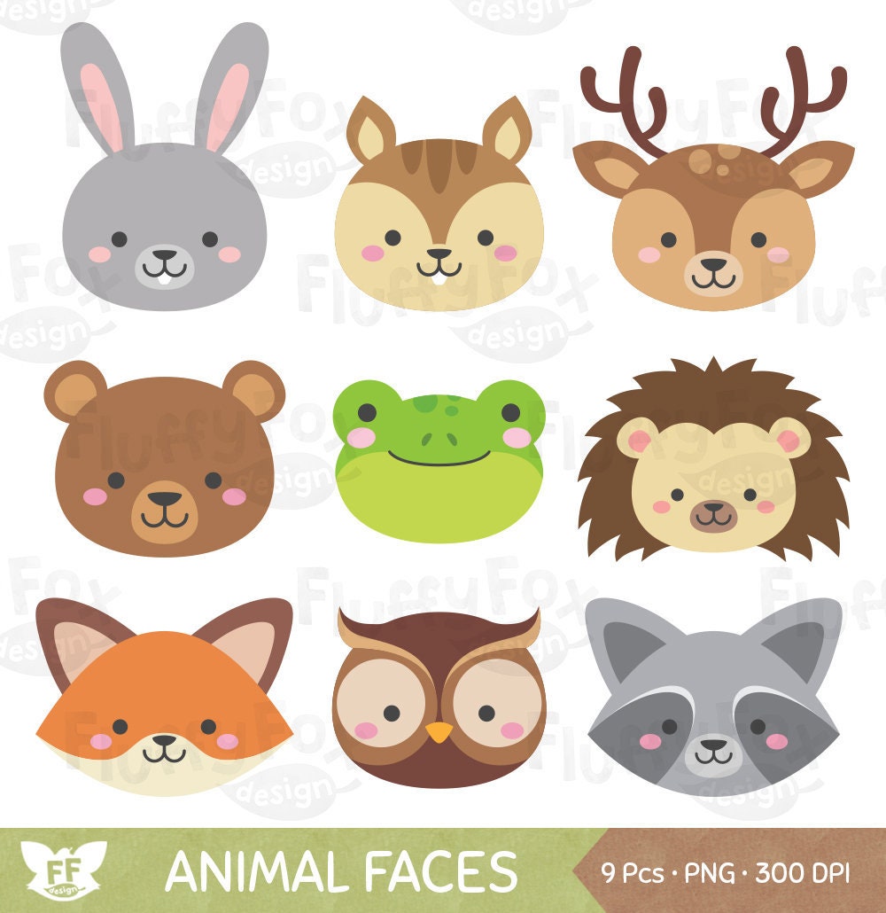 Woodland Animal Faces Clipart Forest Animals Heads Clip Art - Etsy UK