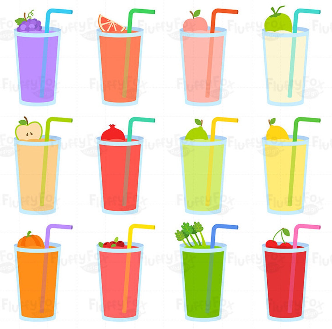Juices Clipart, Smoothies Clip Art, Fresh Blended Fruit Vegetable Juice ...